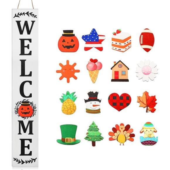 Accents | Interchangeable Porch Sign Welcome Sign With 16 Seasonal ...